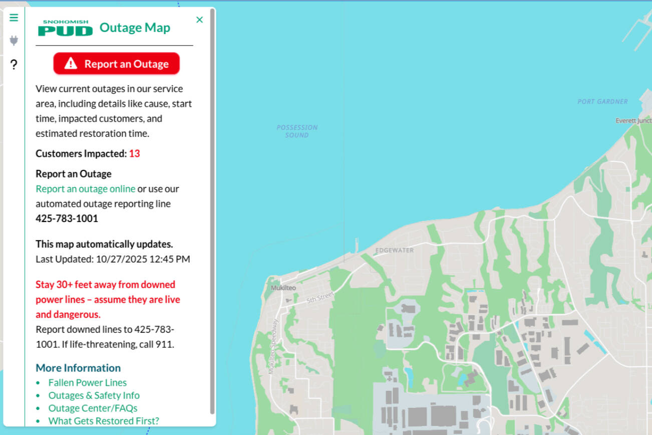 Weekend storm offers glimpse of updated Snohomish PUD outage map ...